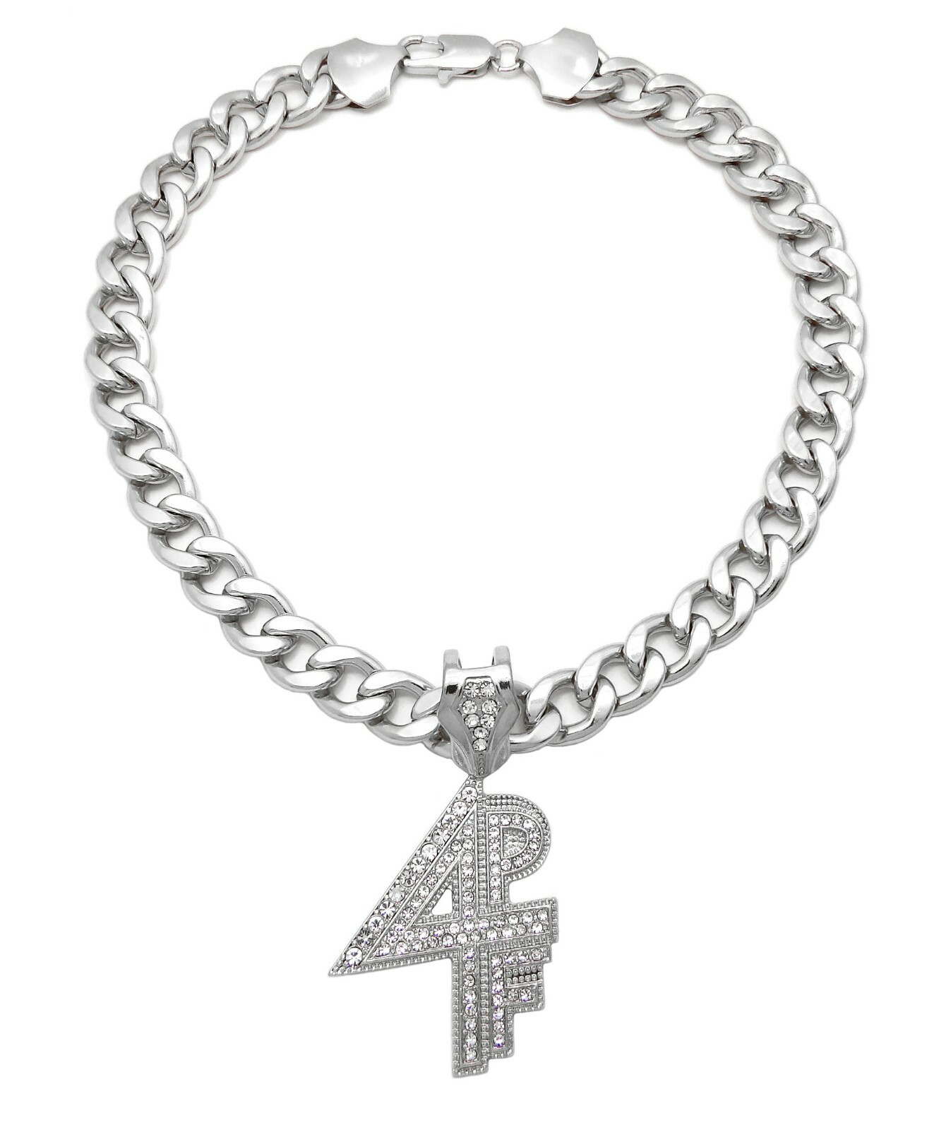 Mens Hip Hop Iced 4PF Pendant 11mm 20" Cuban Link Chain 14k Rhodium ...
