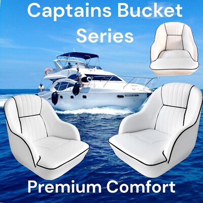 BOAT SEAT CAPTAINS BUCKET SERIES HELM CHAIR WHITE BLACK PIPE 1 PAIR ...