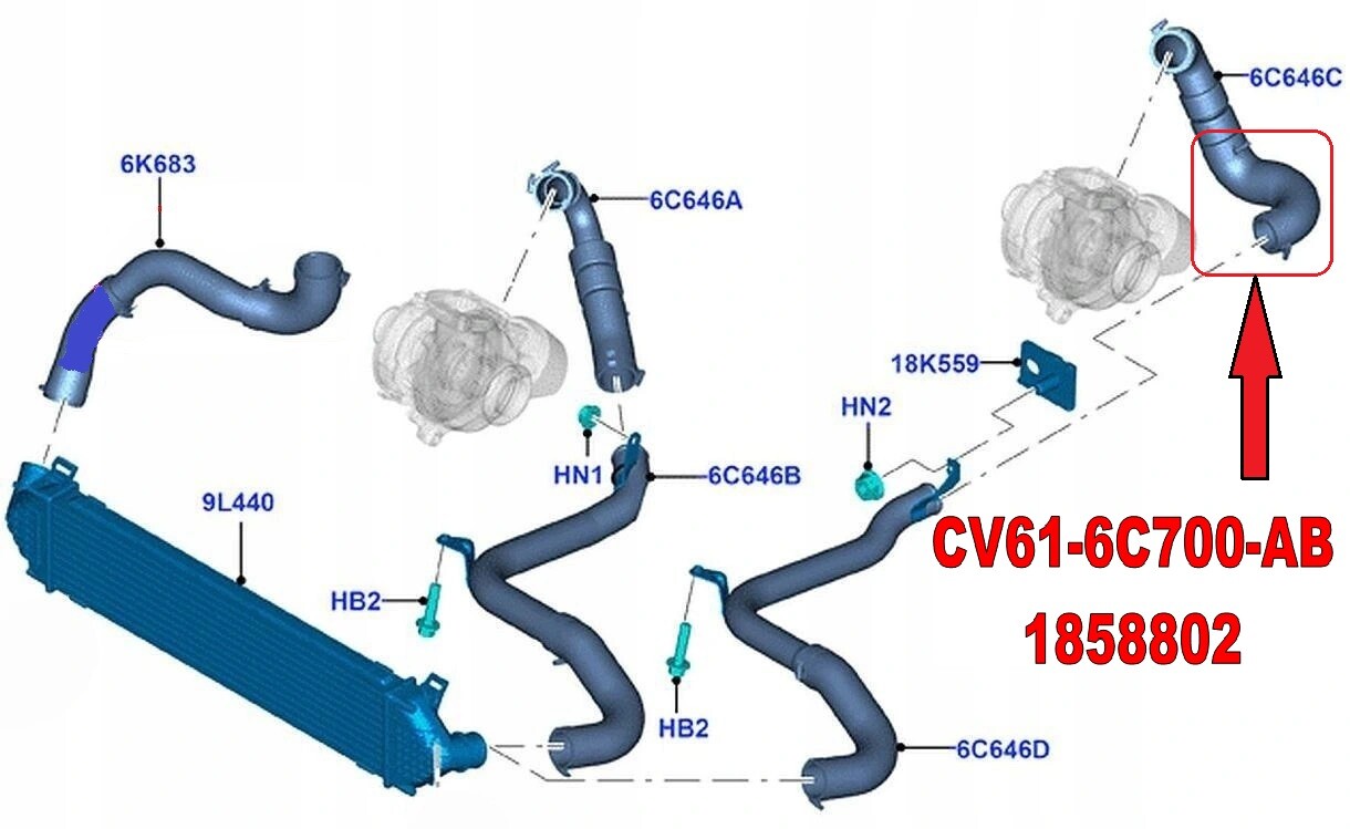 FORD KUGA Mk2 2.0 TDCi 4x4 TURBO HOSE AIR DUCT INTERCOOLER PIPE CV61 ...