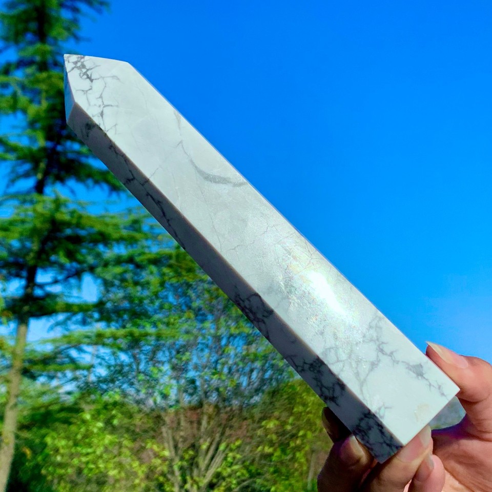 1.61LB Natural Howlite Obelisk Crystal Crystal Tower Wand Point Reiki ...