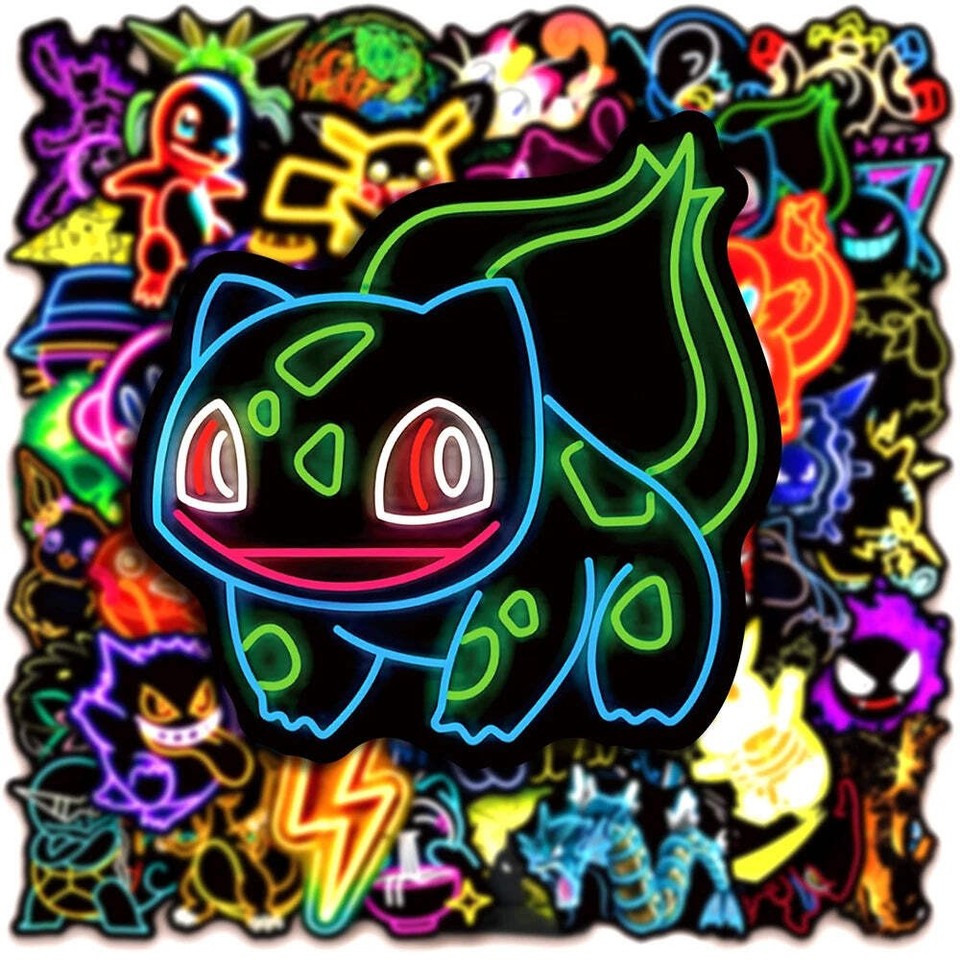 10/30/50pcs Cool Anime Neon Pokemon Stickers Pikachu Cartoon Decals for ...