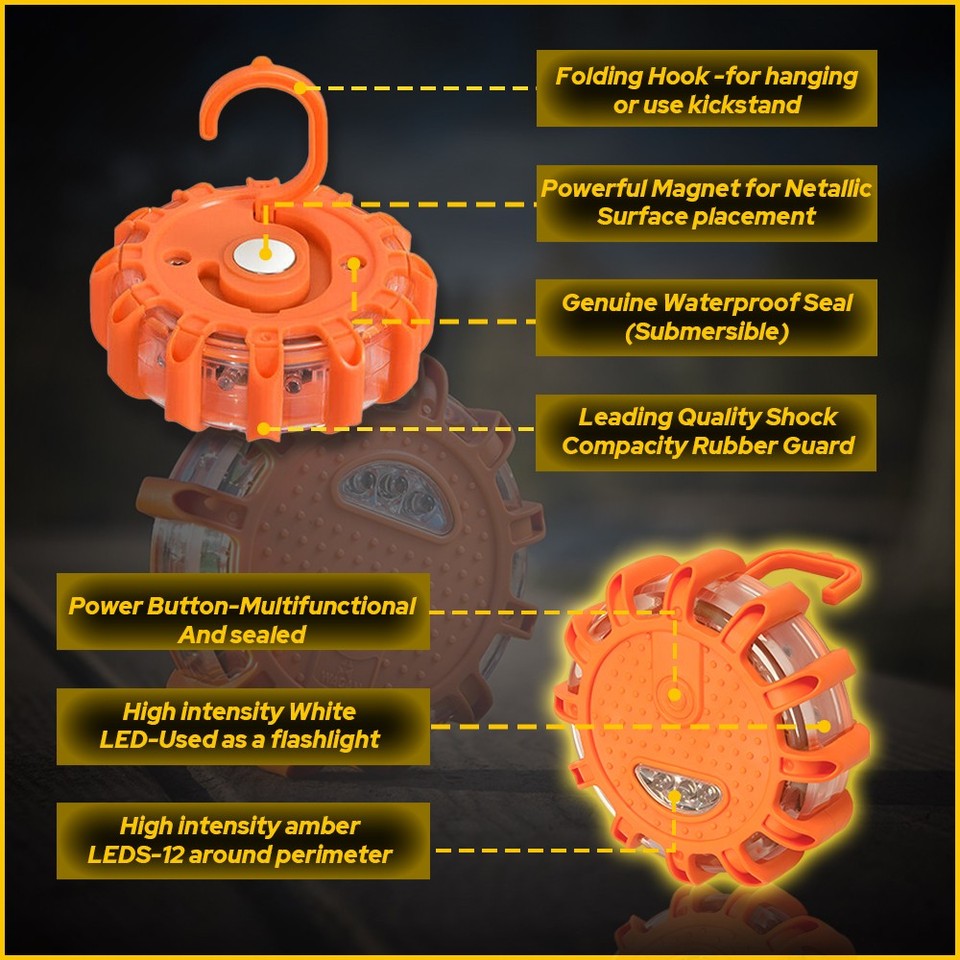 LED Magnetic Car Light Beacon Round Hazard Strobe Warning SOS Lamp USA ...