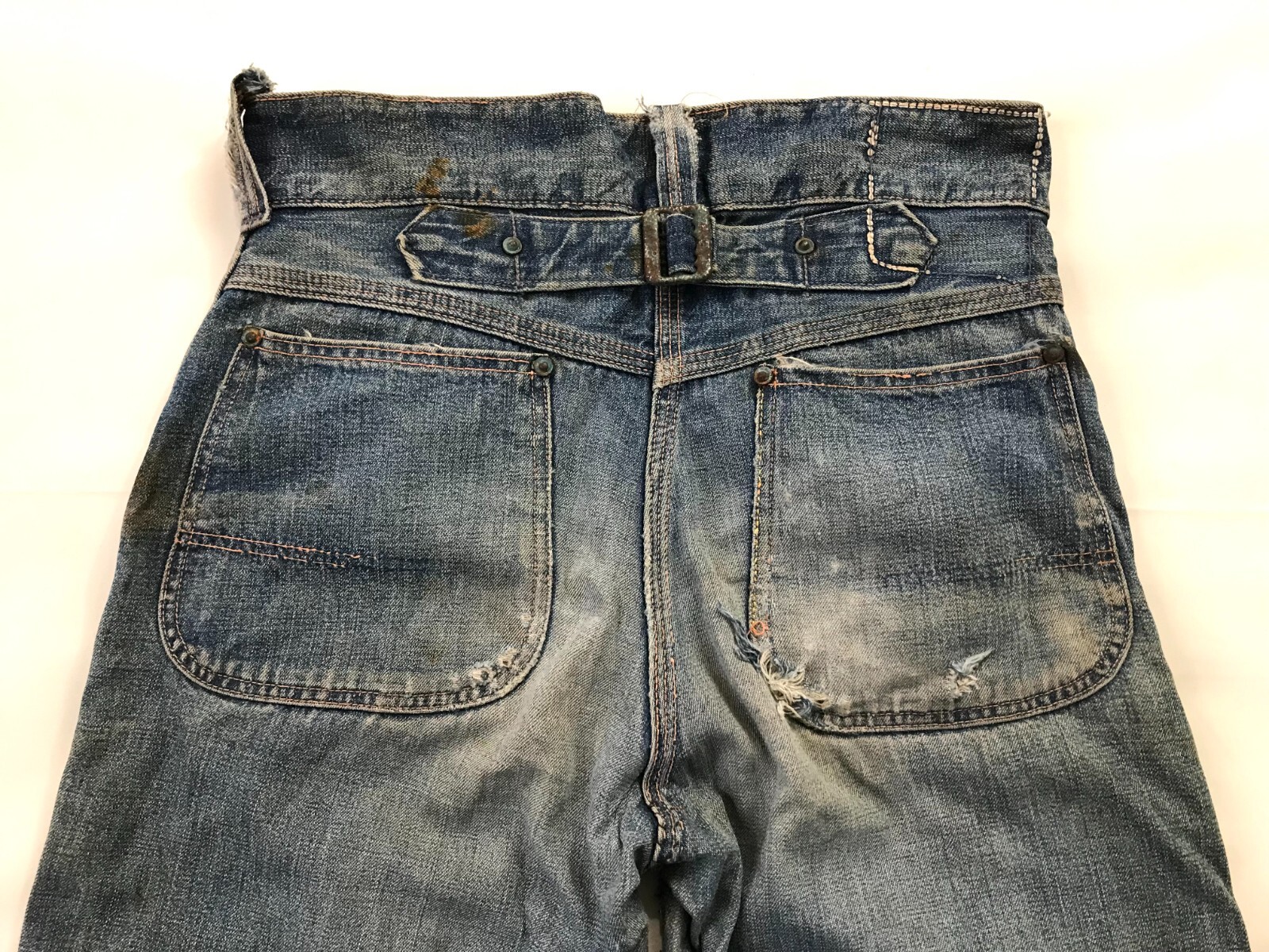 VTG 30's Indigo Denim Distressed Chore Work Pants Jeans Cinch Sashiko ...
