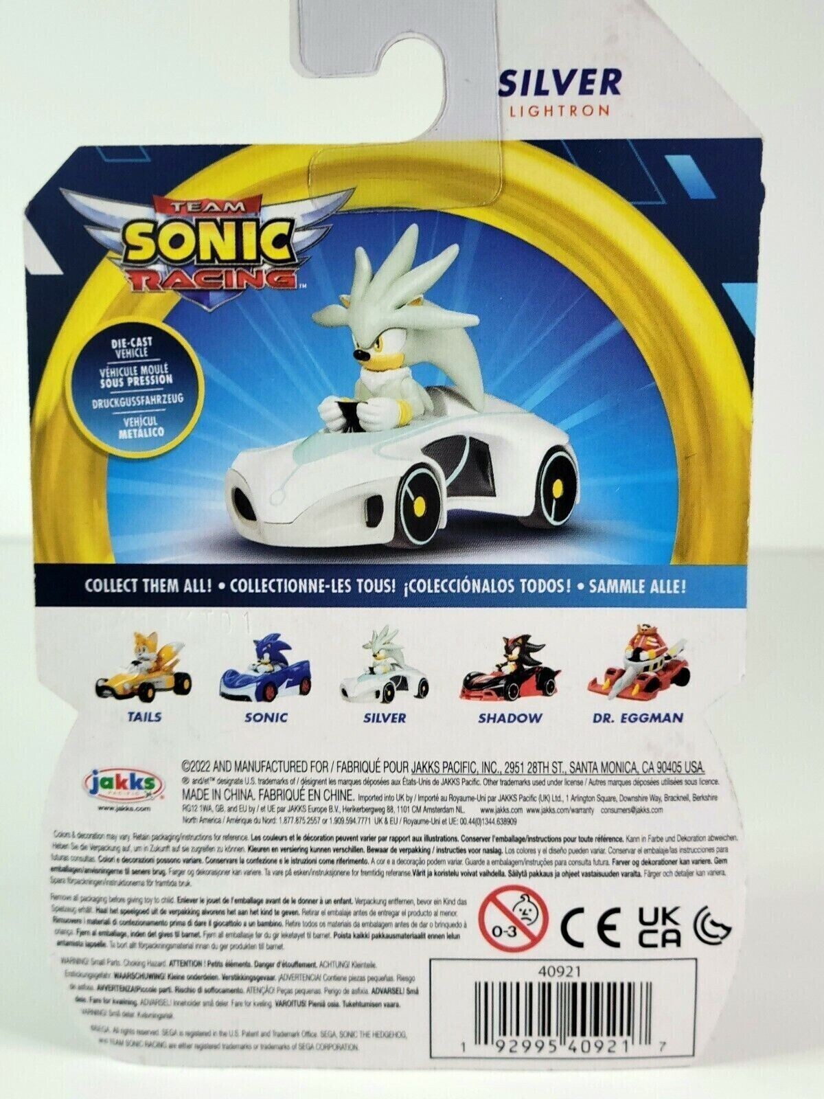 Sonic The Hedgehog Silver Lightron Team Racing Die-Cast Car Collectible ...