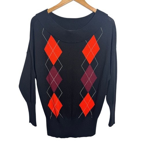 Express Sweater Women's Size XS/TP Black Argyle Boat Neck Preppy Pull ...