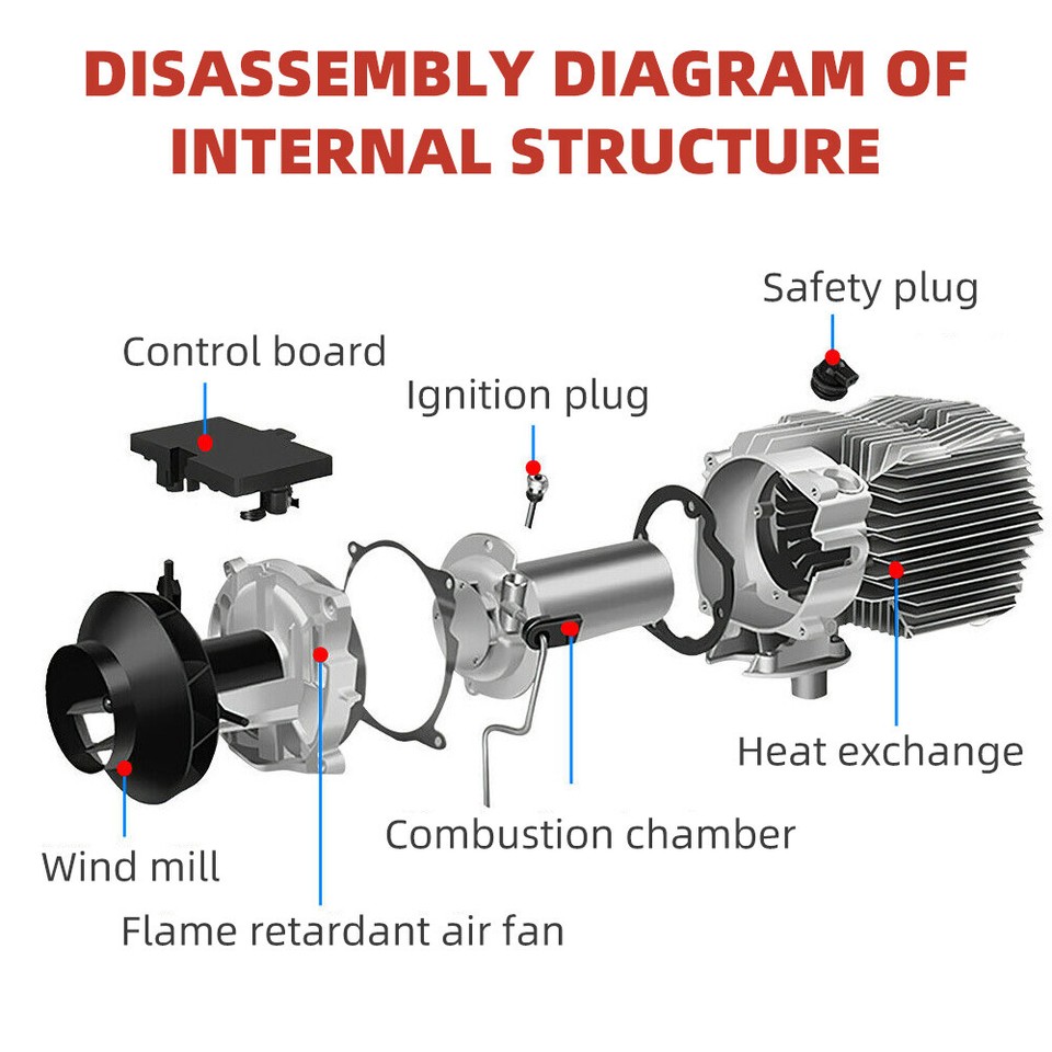 8KW 12V Portable Diesel Heater Air Thermostat Deisel Caravans Motorhome ...