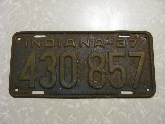 1937 INDIANA passenger LICENSE PLATE original paint FREE SHIPPING ...