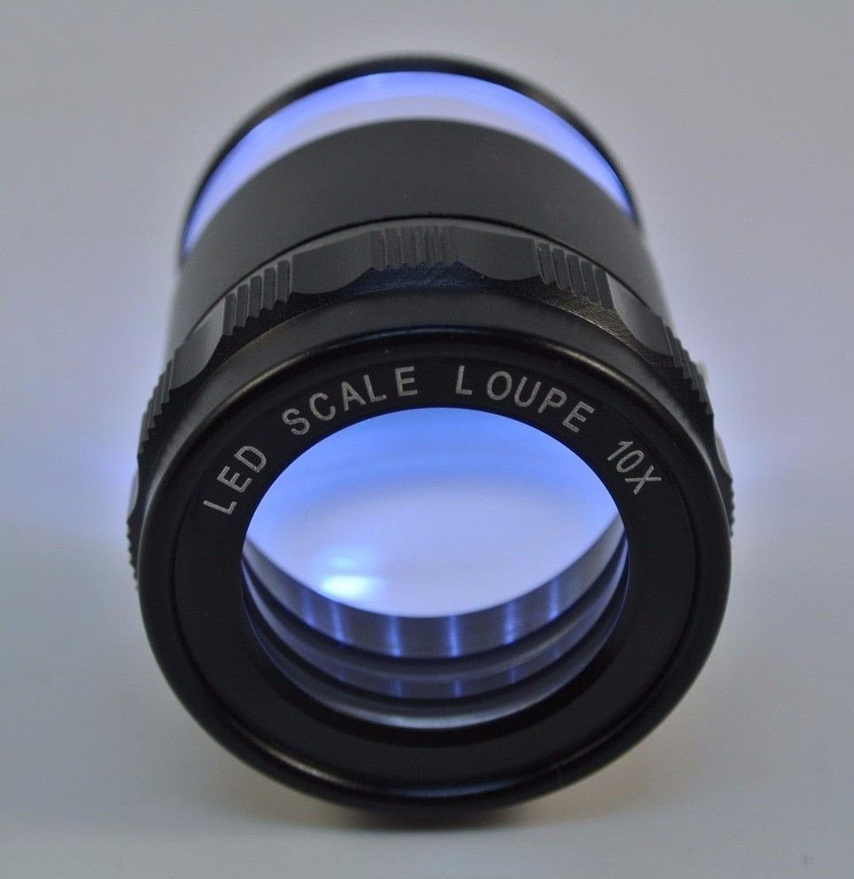 10X LED Loupe Magnifier Viewer, 8 LED Lit Lighted Lupe Microscope with ...