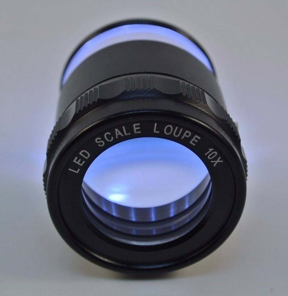 10X LED Loupe Magnifier Viewer, 8 LED Lit Lighted Lupe Microscope with ...