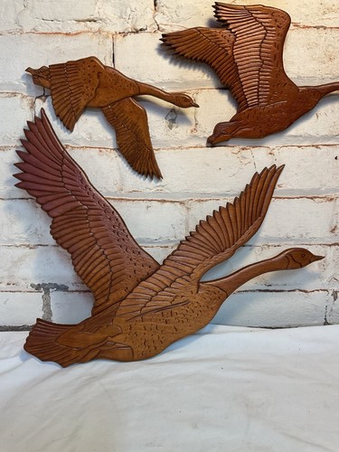 Vintage Wooden Thin/Flat Flying Geese Wall Hanging Set Of 3. Detailed ...