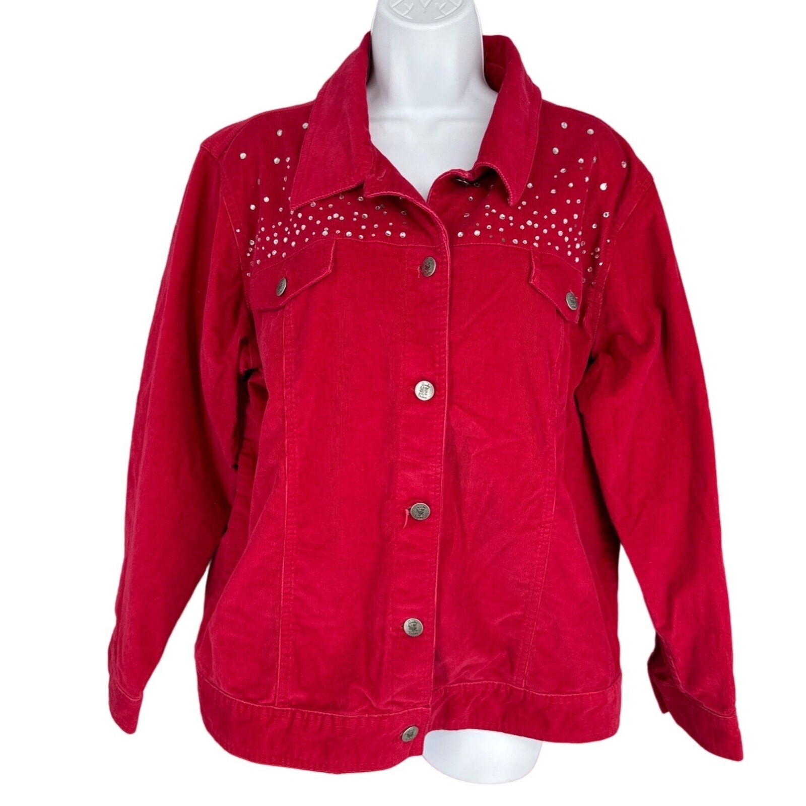 Quacker Factory Red Corduroy Long Sleeve Button Down Jacket Size L | eBay