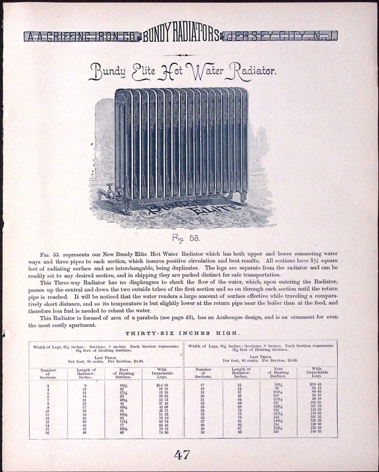 1889 Bundy Elite Hot Water Radiator Arabesque Design Print Ad 47 | eBay