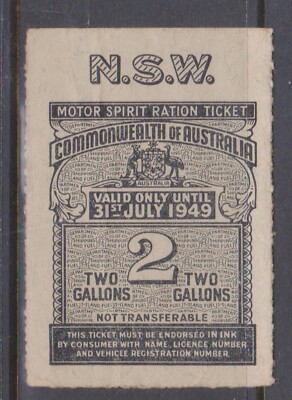 (F51-128) 1949 NSW 2 gallon Fuel ration ticket (EB) (LX23) | eBay