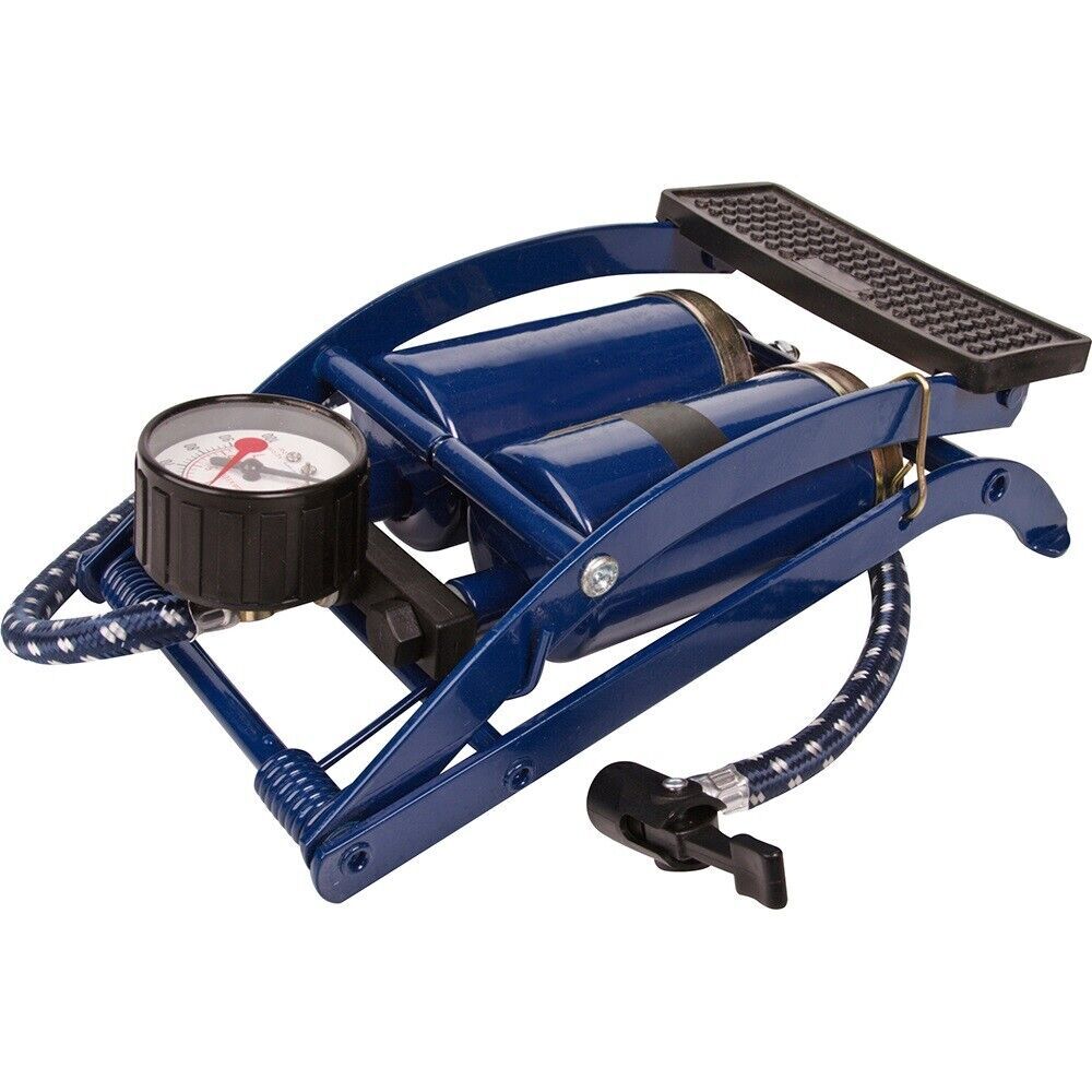 Double Barrel Cylinder Foot Pump Air Inflator Car Bike Motorbike Tyre ...