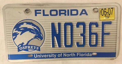 UNIVERSITY OF NORTH FLORIDA OSPREYS license plate UNF Jacksonville FL ...