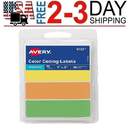 Avery Color-Coding Removable Labels, 1" x 3", Assorted Neon Colors 72 ...