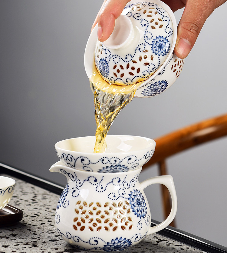 Porcelain Tea Set China Cellular Design Ceramic Tea Pot Gaiwan Cups Tea ...