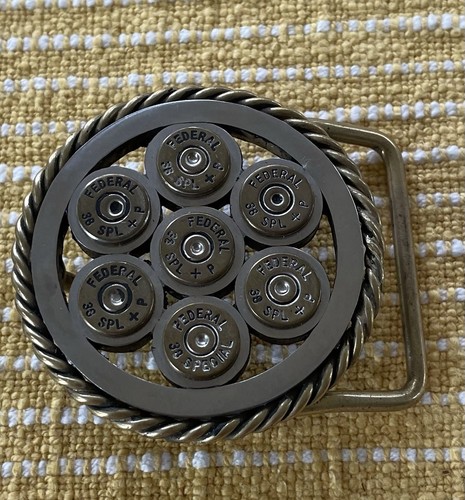 Vintage Stainless Steel Hand Made Gun Shells Western Belt Buckle Cowboy ...