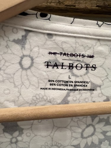 New Talbots Talbots Tee L White/Blue Outlined Floral Print Short Sleeve ...