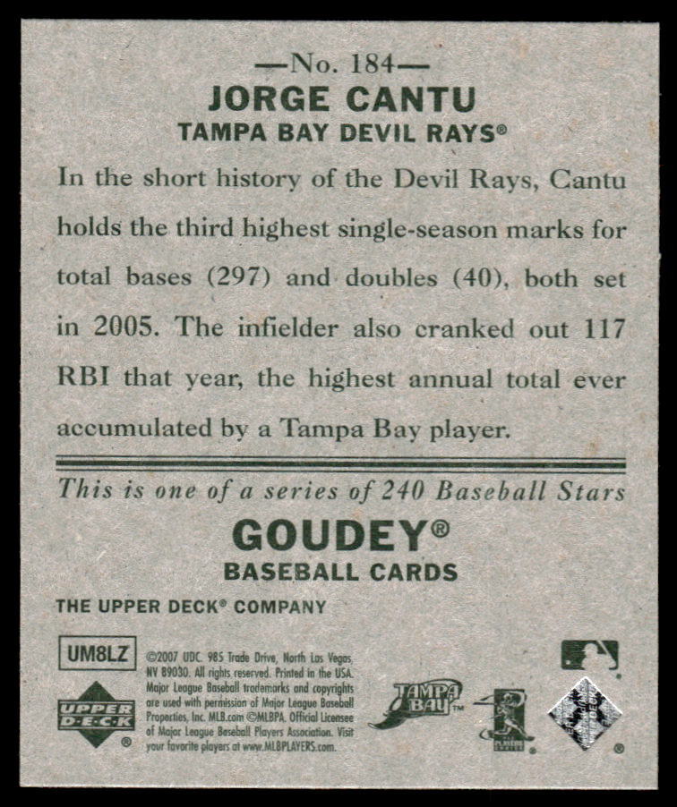 2007 Upper Deck Goudey Jorge Cantu #184 Tampa Bay Devil Rays | eBay