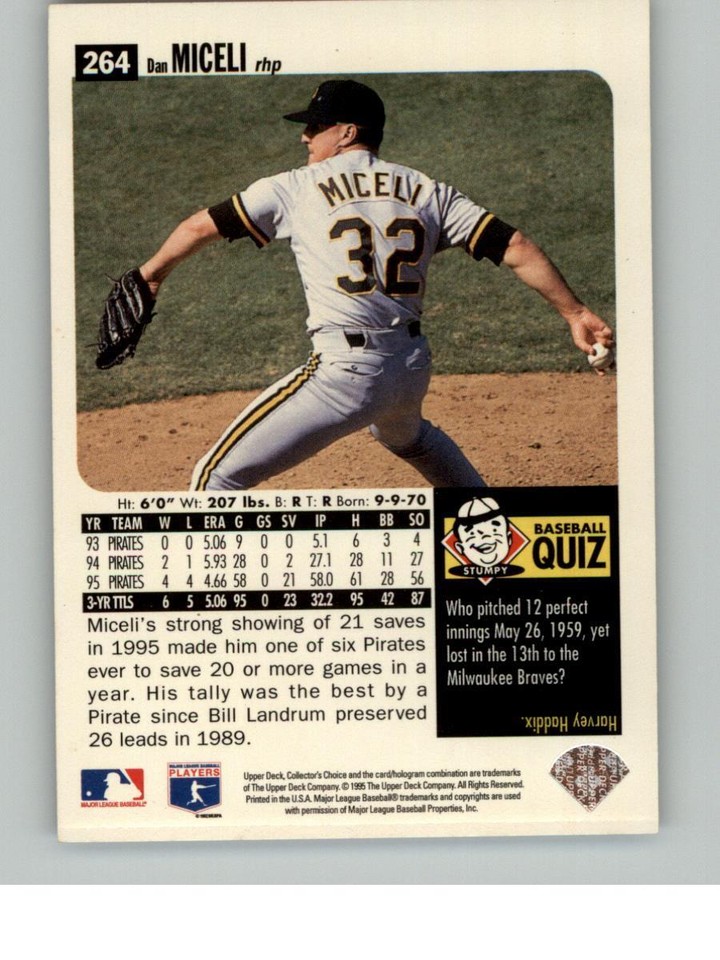 1996 Collector's Choice Dan Miceli 264 Pittsburgh Pirates Silver ...