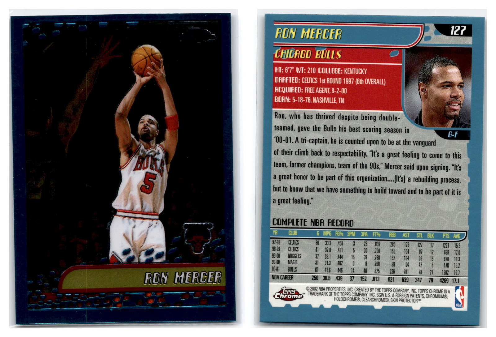 2001-02 Topps Chrome Basketball #127 Ron Mercer - Chicago Bulls | eBay