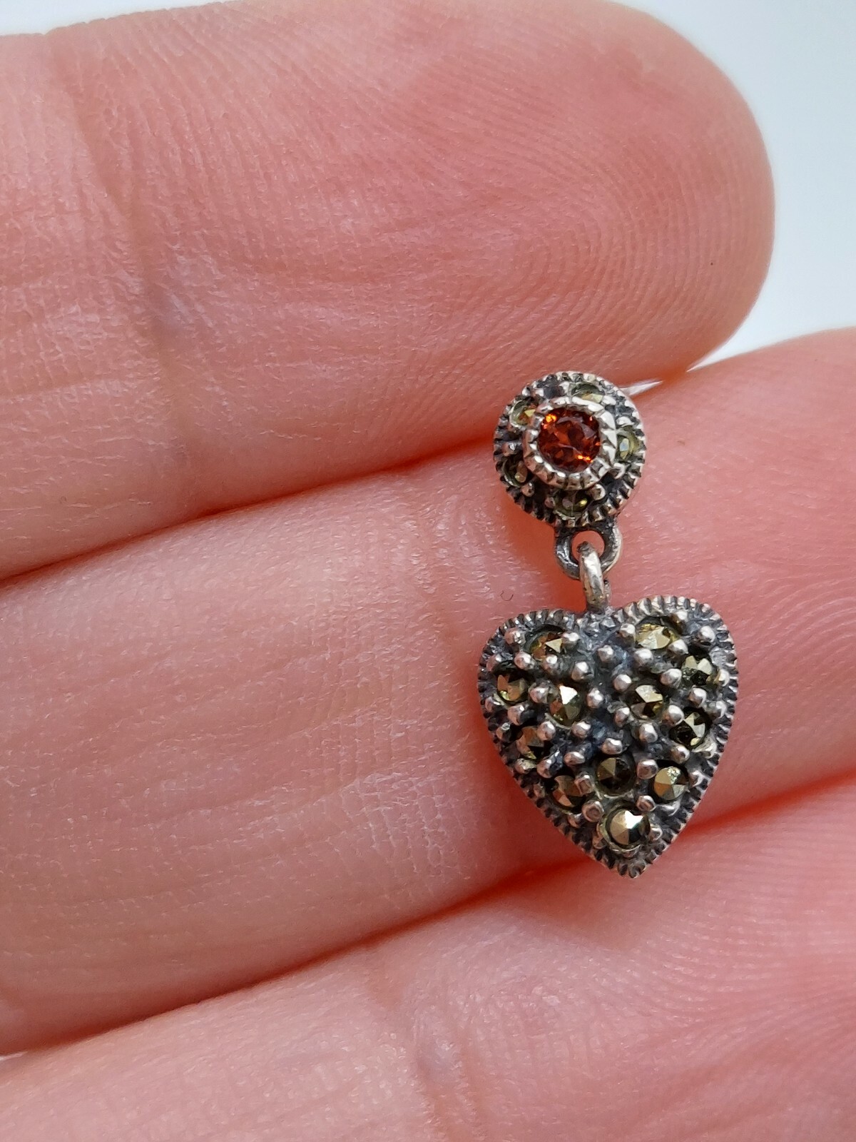 Judith Jack Sterling Silver Garnet Marcasite Dangle Heart Petite ...