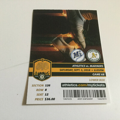 Oakland A’s Athletics 2018 TICKET STUB 9/1/18 VS MARINERS~Beau Taylor ...