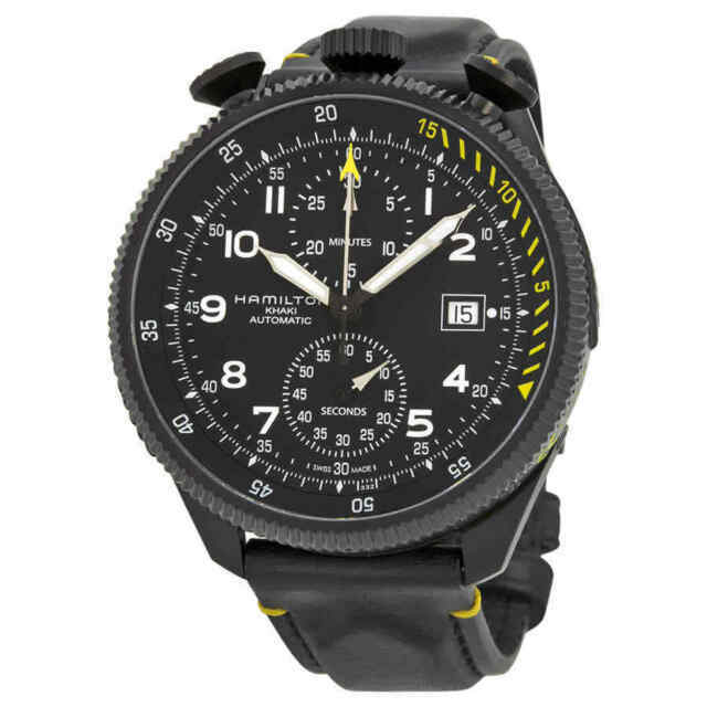 Hamilton Khaki Aviation Men's Black Watch with Leather Band - H76786733 ...