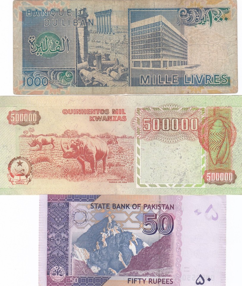 Liban, Pakistan, Angola, Set of 3 Different Countries Banknotes | eBay UK