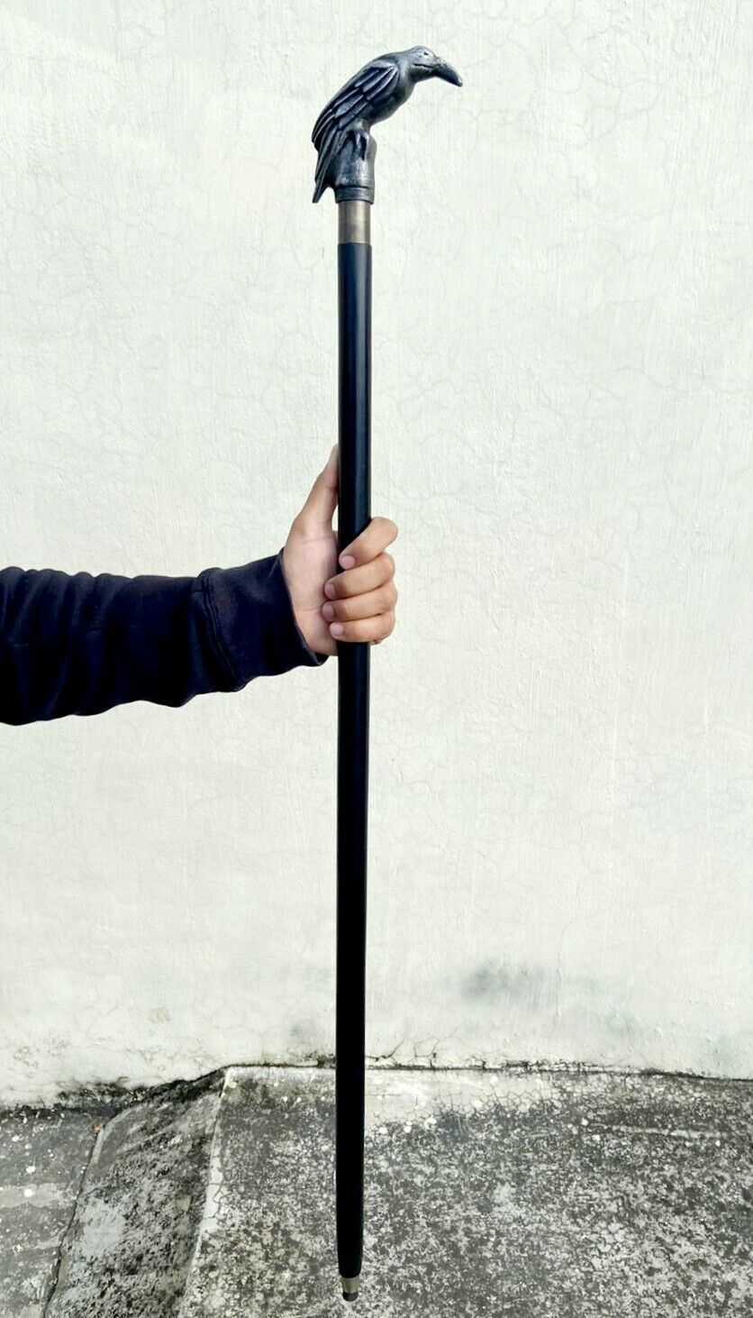 Antique Raven Handle Wooden Walking Hand Carved Raven Bird Black Two ...