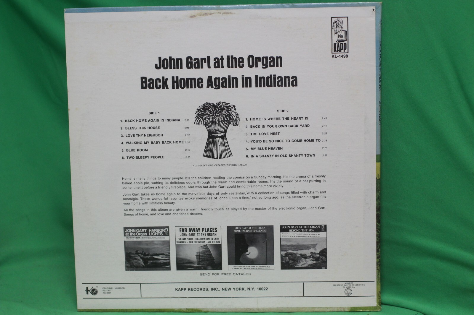 John Gart at the Organ - Back Home in Indiana - Kapp Records | eBay