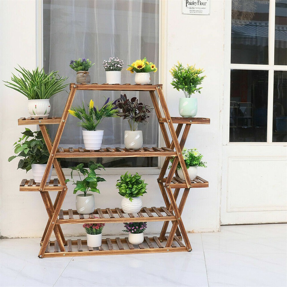 Stable Triangle Design X-Large Plant Stand Shelf Wood Garden Corner ...