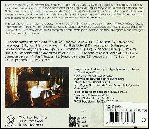 Obres Per a Orgue Del P. Narcis [CD] Modest Moreno I Morera; Narcis ...