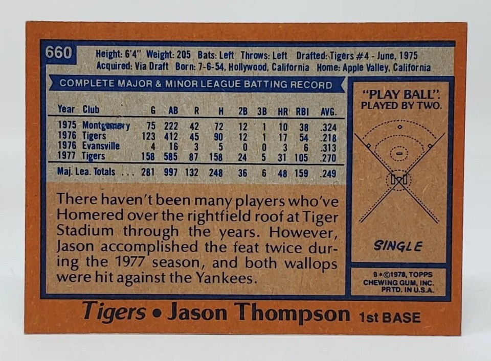 1978 Topps Baseball # 660 Jason Thompson- Tigers | eBay