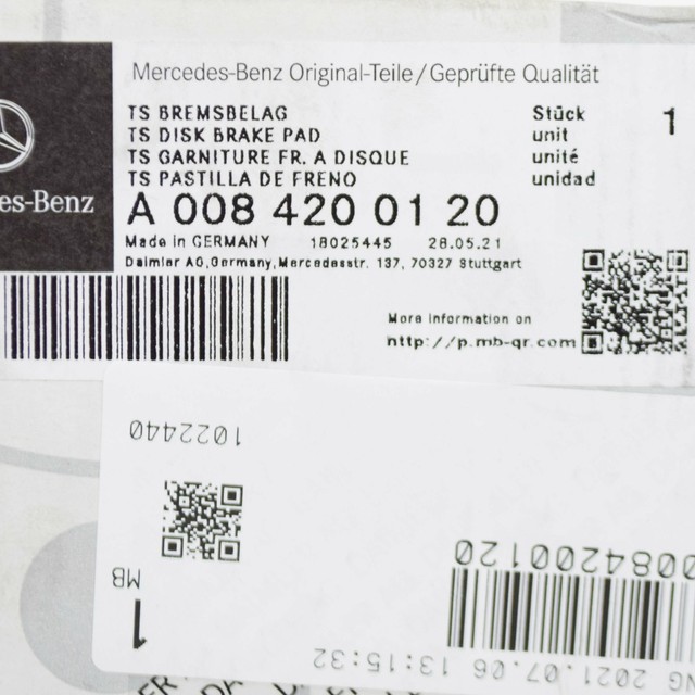 Mercedes-Benz S W222 Front Wheel Brake Pad Set A0084200120 OEM for sale ...