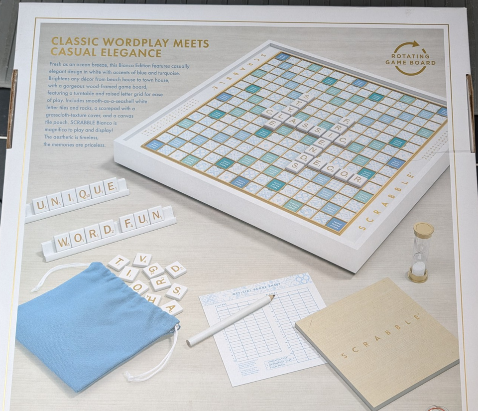 NEW WS Game Company Scrabble Bianco Edition with Rotating Wooden Game ...