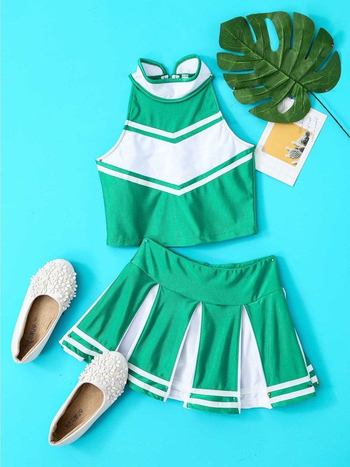 Girls 2 Piece Cheer Leader Uniform Halloween Party Costume Cheerleading ...