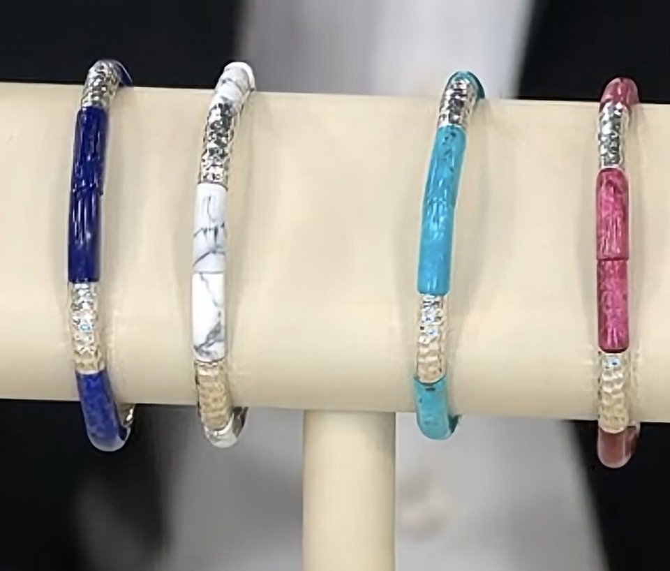 Jay King Sterling Silver Pink Thulite Stretch Bangle Bracelet-7.25 in ...