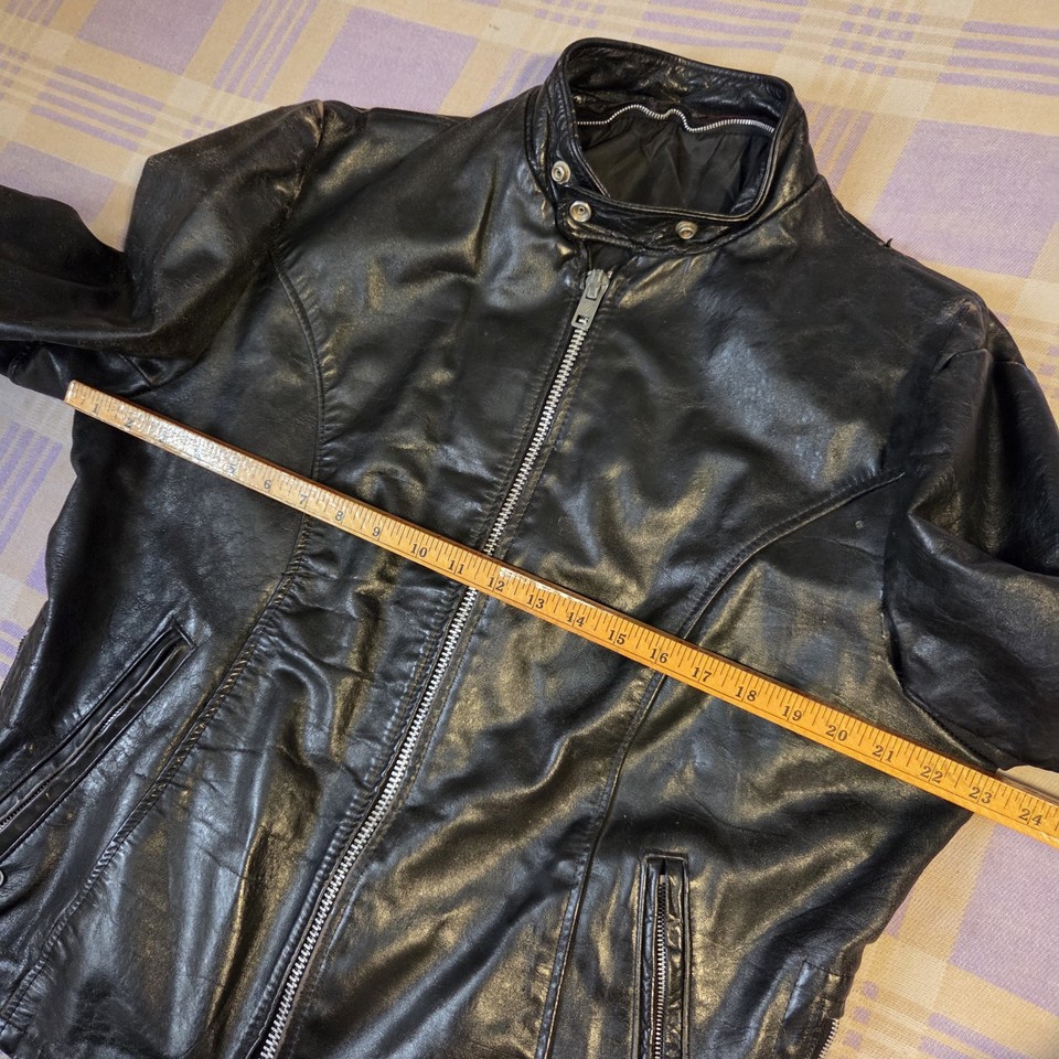 Vtg Leather Cafe Racer Motorcycle Jacket Zip Up No Liner 44T 44 Tall ...