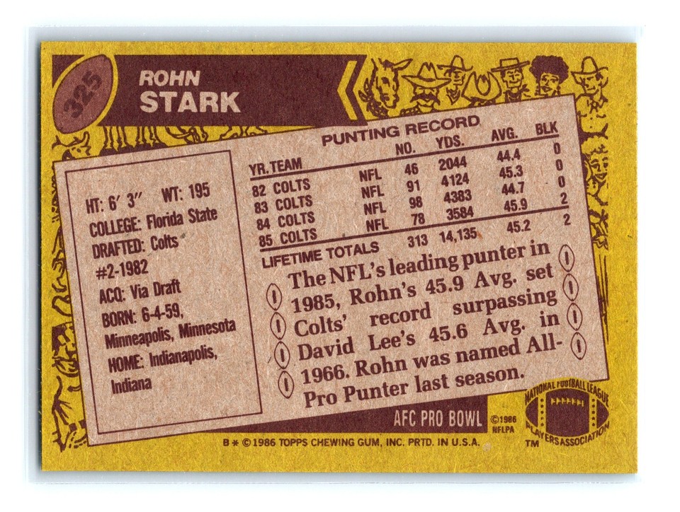 1986 Topps Football #325 Rohn Stark All Pro Indianapolis Colts | eBay
