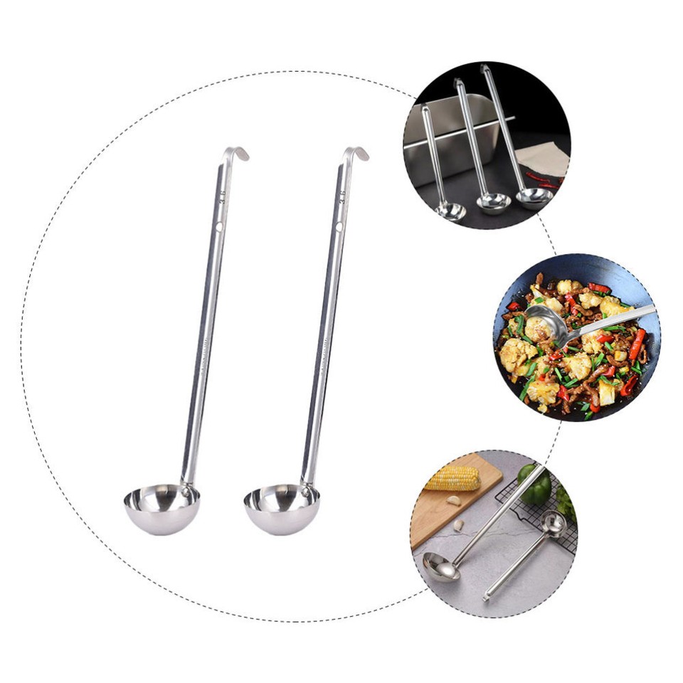 2 Pcs Soup Ladle Set Long Handle Measuring Spoon Ladles Serving Metal ...