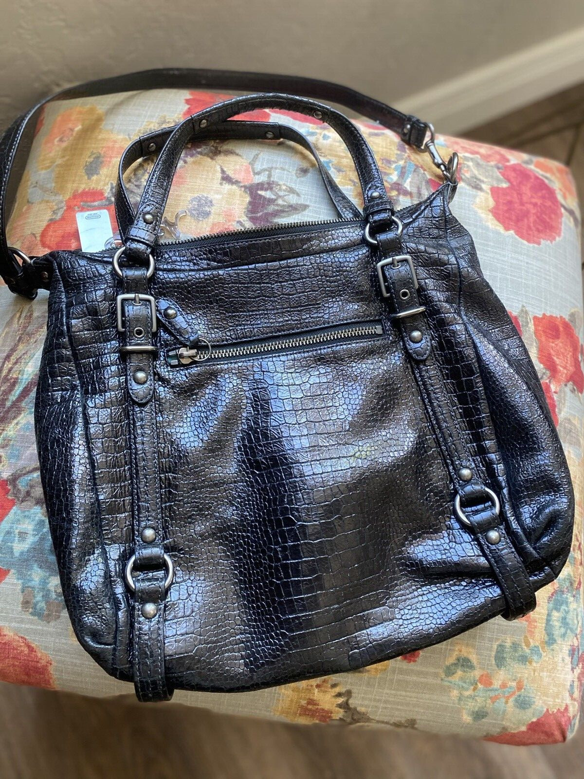 👜 COACH EMBOSSED CROC ALEXANDRA HANDBAG BLACK 15384 - Gem