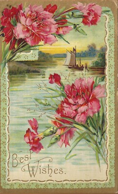 BEAUTIFUL GOLD TRIMED BEST WISHES POSTCARD | eBay