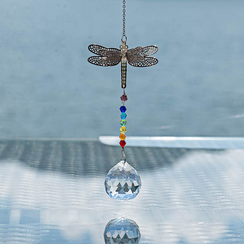 Dragonfly Crystal Pendant Three Dimensional Colorful Bead Pendant Home ...