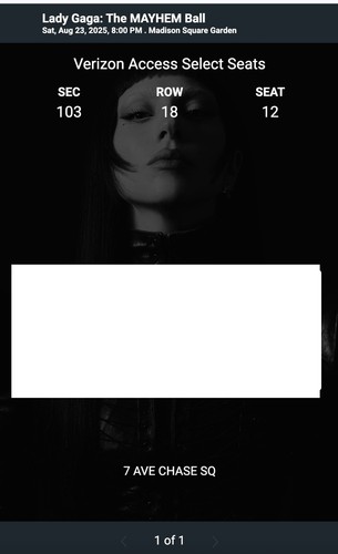Four (4) Lady Gaga - Mayhem Ball NYC MSG - Sec 103, Row 18, tickets ...