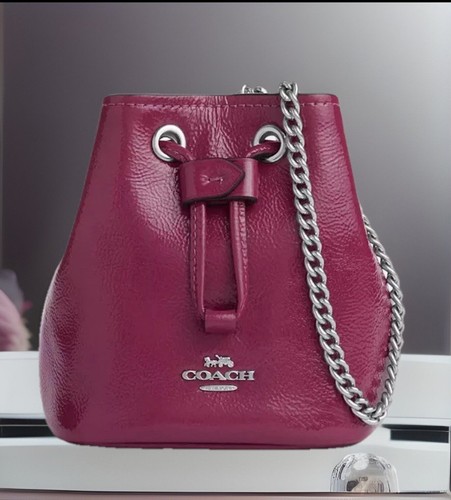 🎀NWT Coach Drawstring Wristlet Patent Leather Pink/silver💞PROM💞CZ028 | eBay
