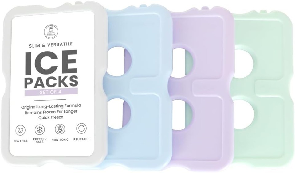 Slim Long Lasting Ice Packs for Lunch (4 Pack), Pastel Cooler Ice Packs ...