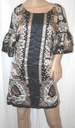 MOTHER BRIDE SILKY SATIN DRESS FORMAL GOWN BLACK KERCHIEF TUNIC S 4 6 ...