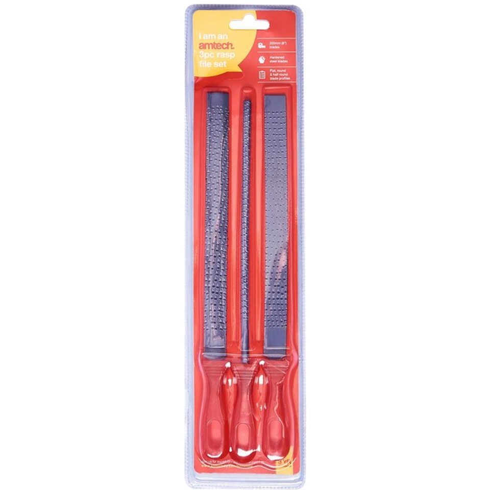 Amtech 3pc Steel Wood Rasp Long File Flat Half Round Carpenters Tool ...